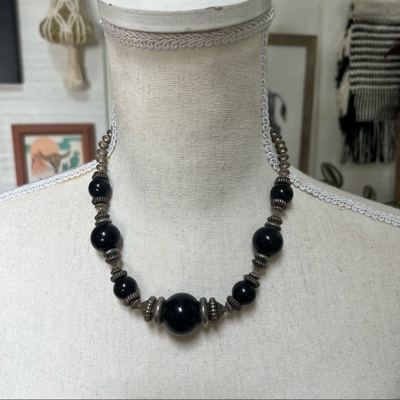 Vintage | Jewelry | Vintage Heavy Plastic Black Beads And Heavy Silver ...
